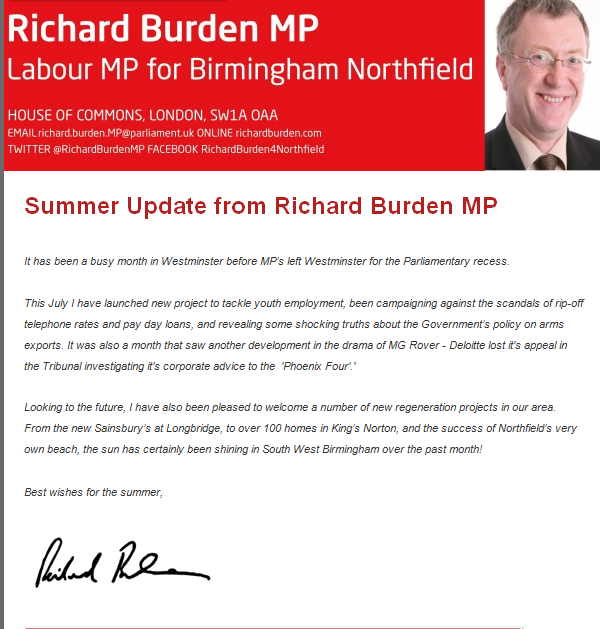 Read my Summer Update! | Richard Burden